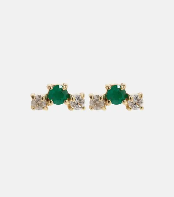 STONE AND STRAND Dainty Emerald And Diamond 14k Stud Earrings - Gold