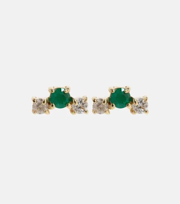 STONE AND STRAND Dainty Emerald And Diamond 14k Stud Earrings - Gold