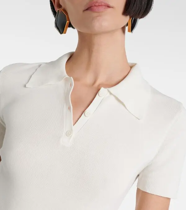 NILI LOTAN Ribbed Knit Polo Shirt