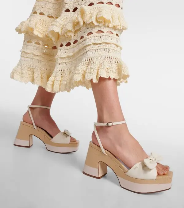 JIMMY CHOO Ricia Leather And Raffia Platform Sandals - Multicoloured