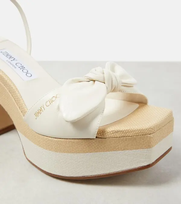 JIMMY CHOO Ricia Leather And Raffia Platform Sandals - Multicoloured