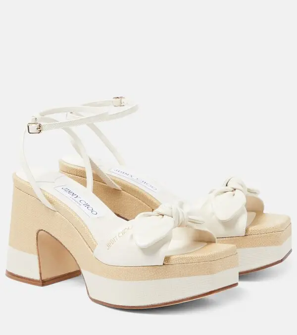 JIMMY CHOO Ricia Leather And Raffia Platform Sandals - Multicoloured