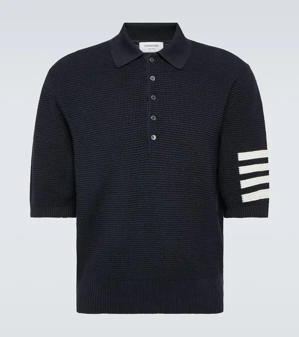 Thom Browne 4-bar Linen And Cotton Polo Shirt - Blue