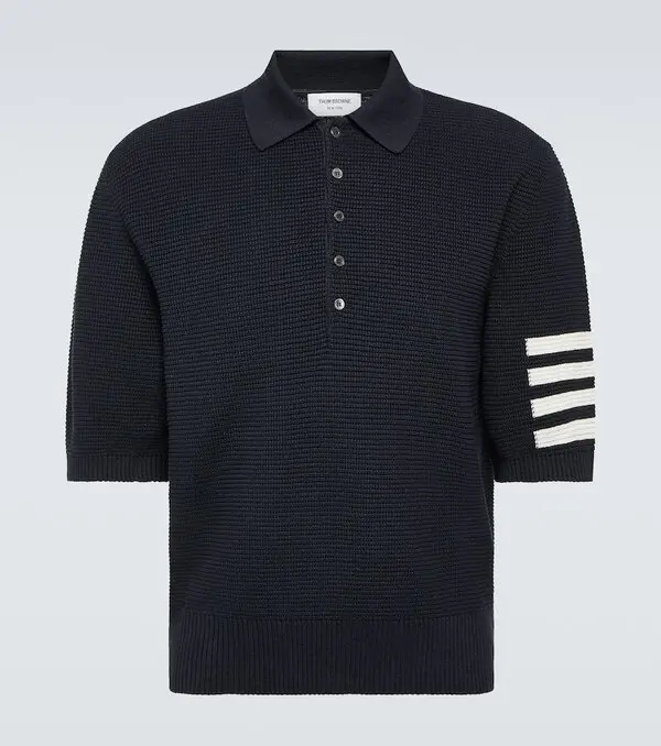 Thom Browne 4-bar Linen And Cotton Polo Shirt - Blue