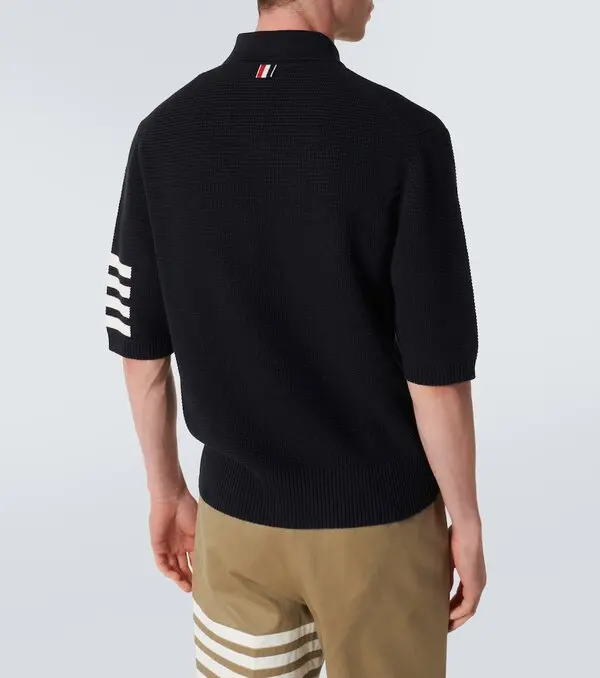 Thom Browne 4-bar Linen And Cotton Polo Shirt - Blue
