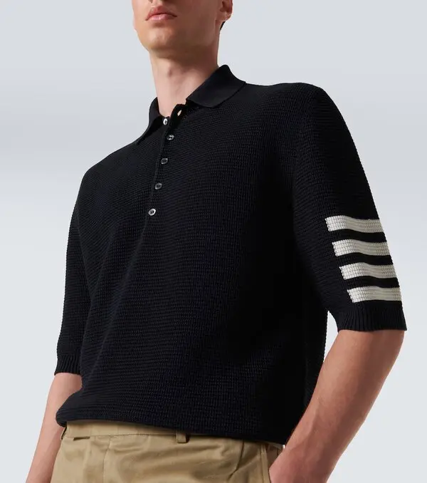 Thom Browne 4-bar Linen And Cotton Polo Shirt - Blue