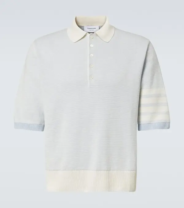 Thom Browne 4-bar Linen And Cotton Polo Shirt - Blue