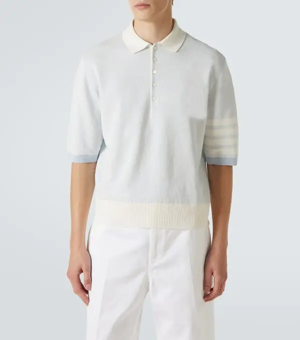 Thom Browne 4-bar Linen And Cotton Polo Shirt - Blue