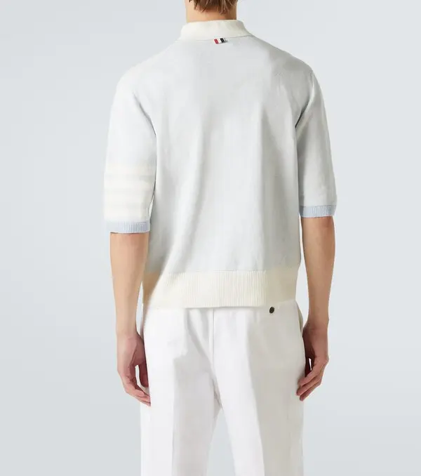 Thom Browne 4-bar Linen And Cotton Polo Shirt - Blue