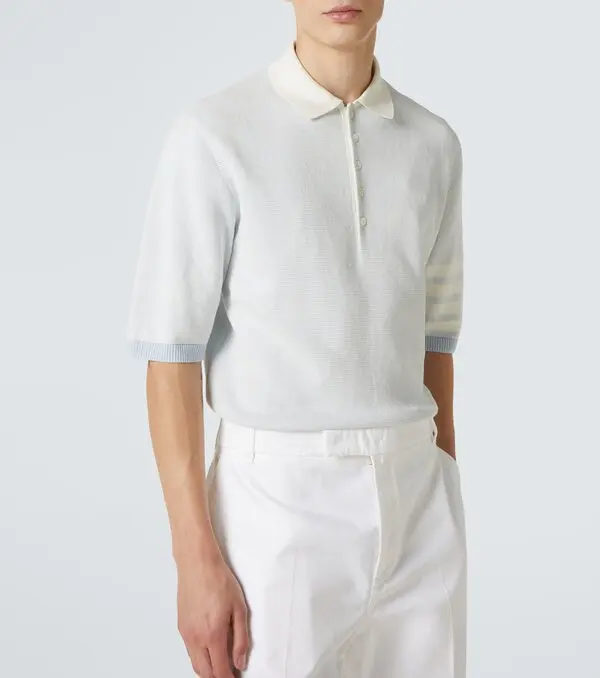 Thom Browne 4-bar Linen And Cotton Polo Shirt - Blue