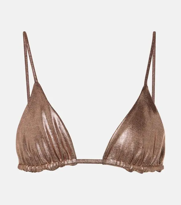 Jade Swim Via Lamé Bikini Top - Brown