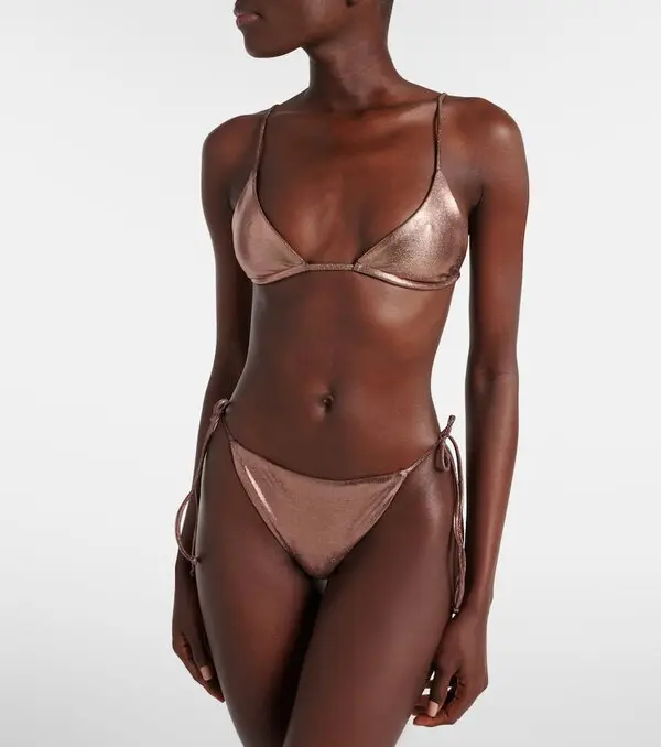Jade Swim Via Lamé Bikini Top - Brown