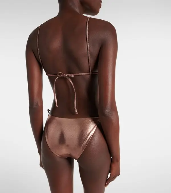Jade Swim Via Lamé Bikini Top - Brown