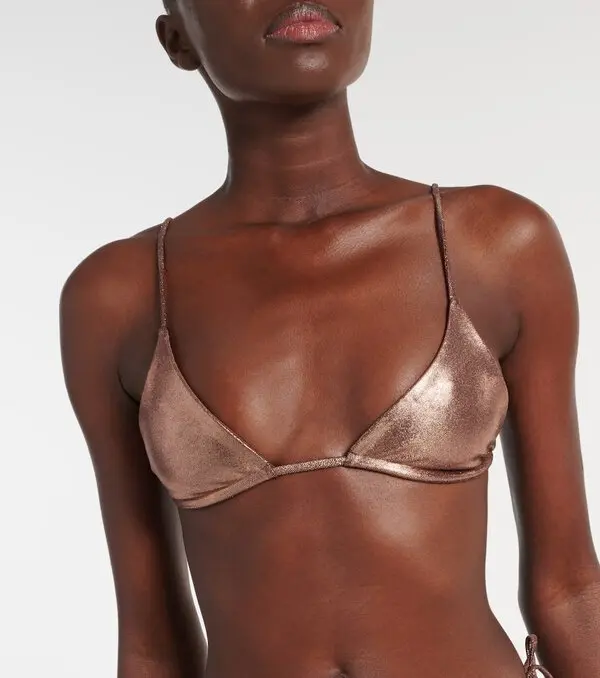 Jade Swim Via Lamé Bikini Top - Brown