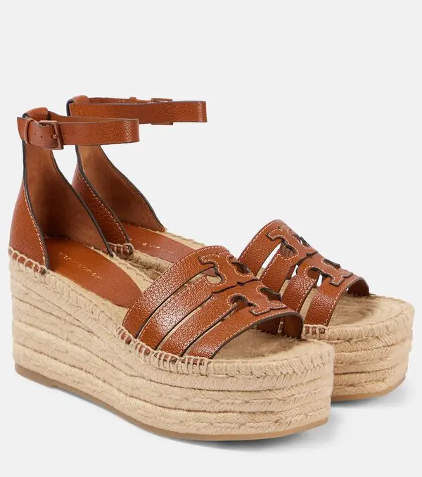 Tory Burch Ines Leather Espadrille Wedges - Brown