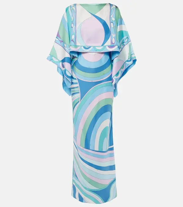 Emilio Pucci Iride And Pesci Silk Twill Gown - Blue