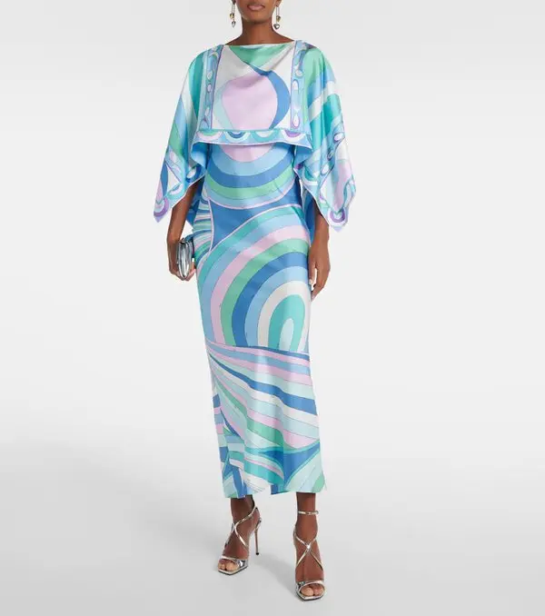 Emilio Pucci Iride And Pesci Silk Twill Gown - Blue