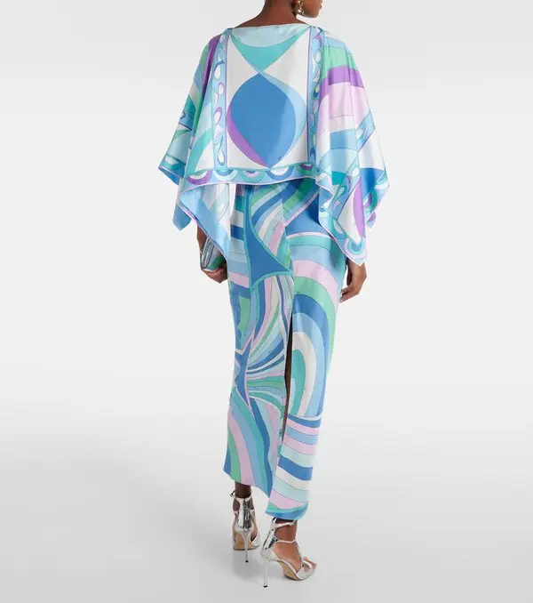 Emilio Pucci Iride And Pesci Silk Twill Gown - Blue