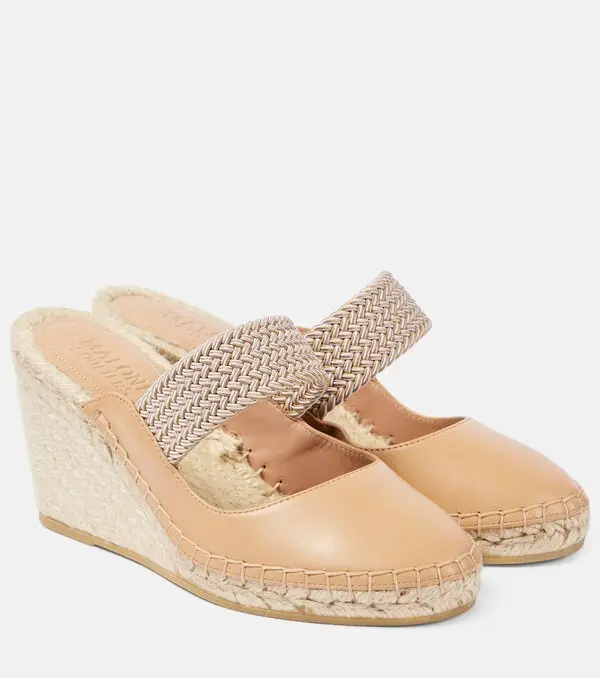 MALONE SOULIERS Siena 70 Leather Espadrille Wedges - Beige