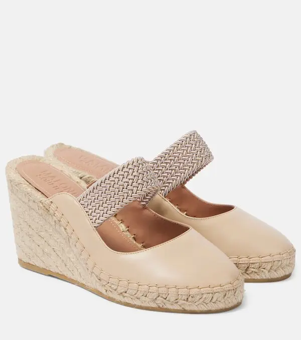 MALONE SOULIERS Siena 70 Leather Espadrille Wedges - Beige