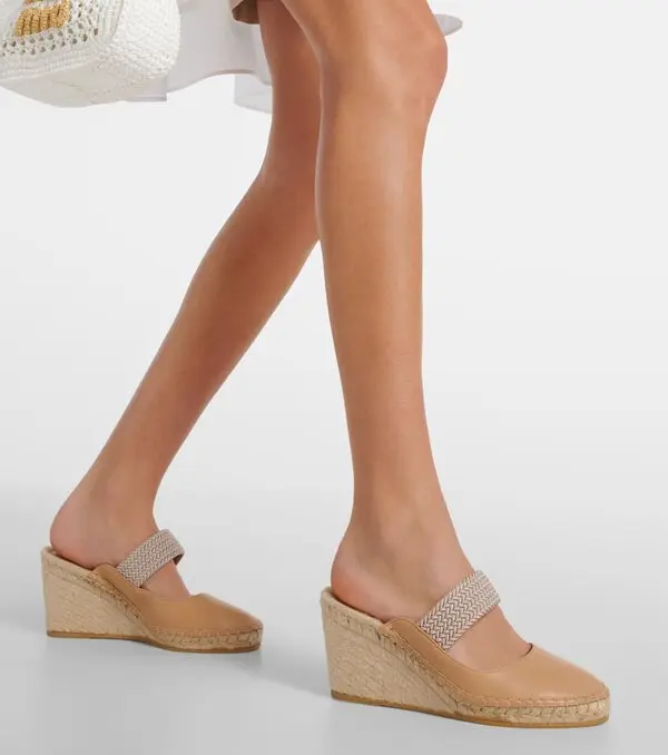 MALONE SOULIERS Siena 70 Leather Espadrille Wedges - Beige