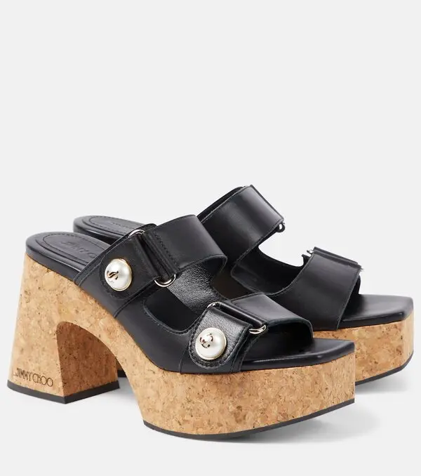JIMMY CHOO Fayence Leather Platform Mules - Black