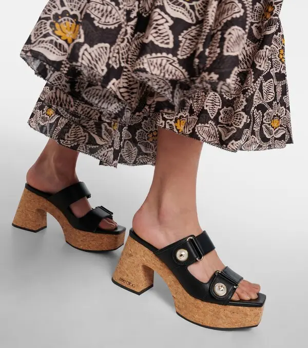 JIMMY CHOO Fayence Leather Platform Mules - Black