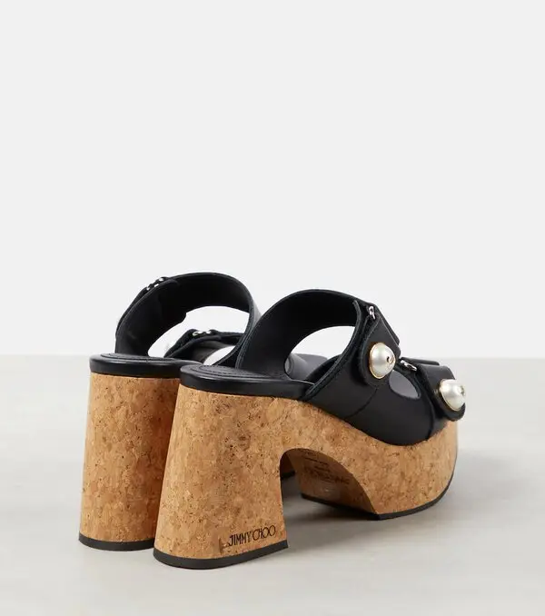 JIMMY CHOO Fayence Leather Platform Mules - Black