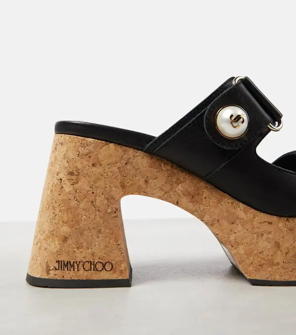 JIMMY CHOO Fayence Leather Platform Mules - Black