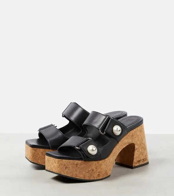 JIMMY CHOO Fayence Leather Platform Mules - Black