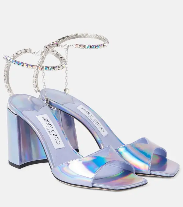 JIMMY CHOO Saeda 85 Embellished Metallic Leather Sandals - Purple