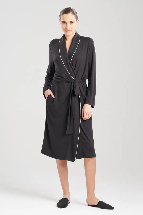 Natori Oasis Piped Collar Robe - Black