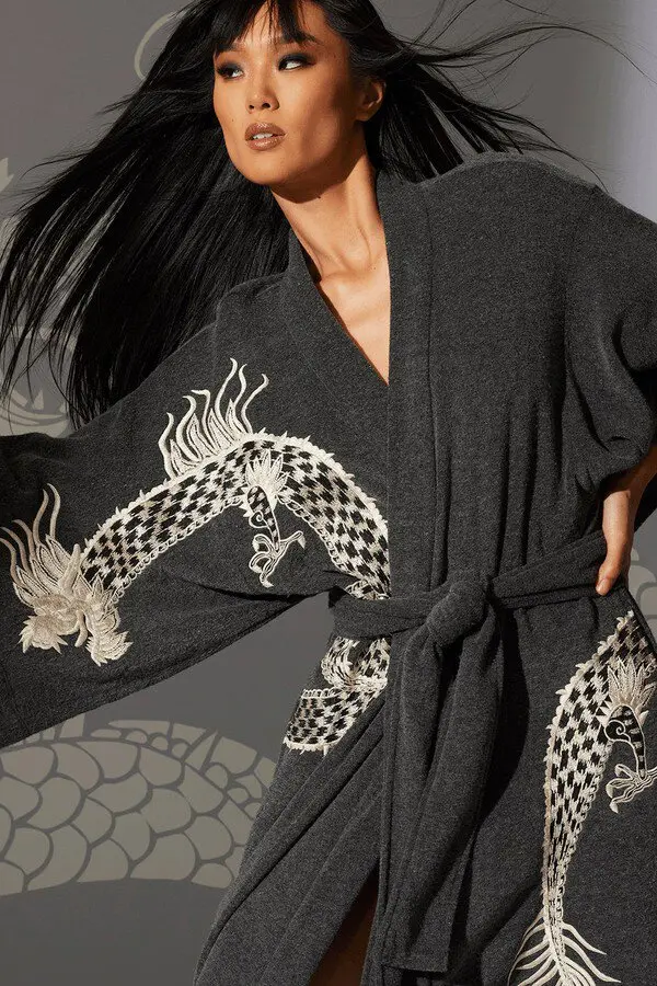 Natori Kham Dragon Embroidered Robe