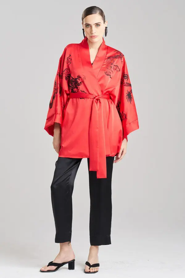 Natori Dragon Luxe Charmeuse Embroidered Kimono