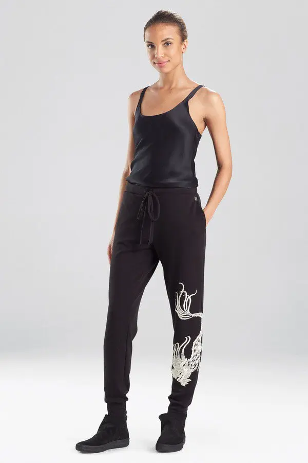 Natori Cocoon Dragon Embroidered Jogger Pants - Black