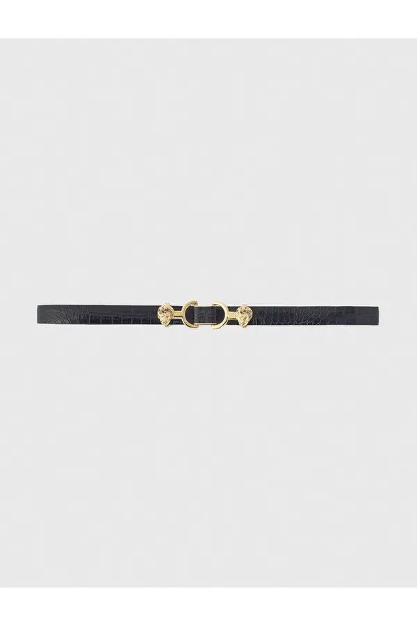 Maje Thin Leather Belt With Lion Bit - Black