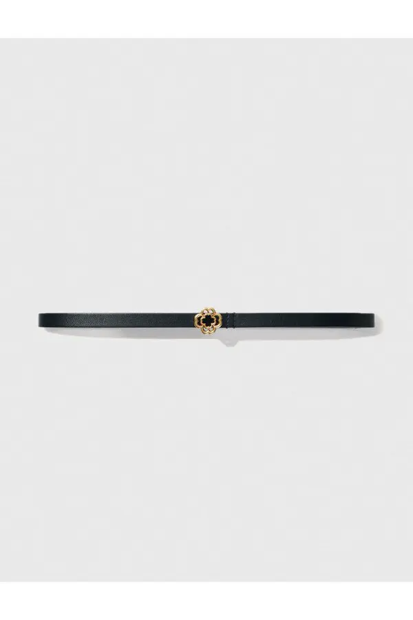 Maje Slim Clover Leather Belt - Black