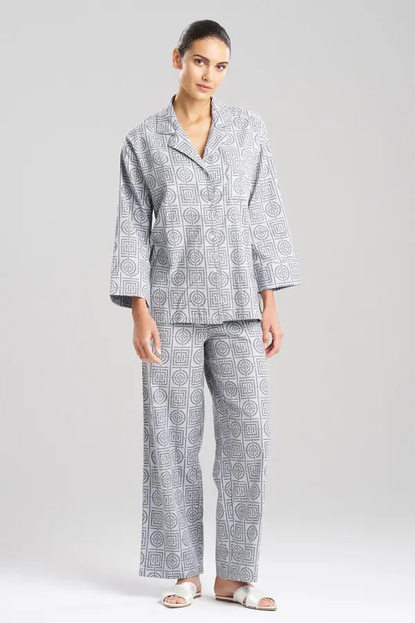 Natori Flannel Infinity Notch Pj - Black / White / Pink / Gray