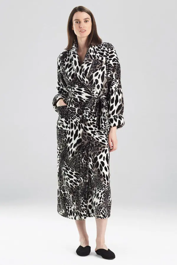Natori Plush Leopard Robe - Black