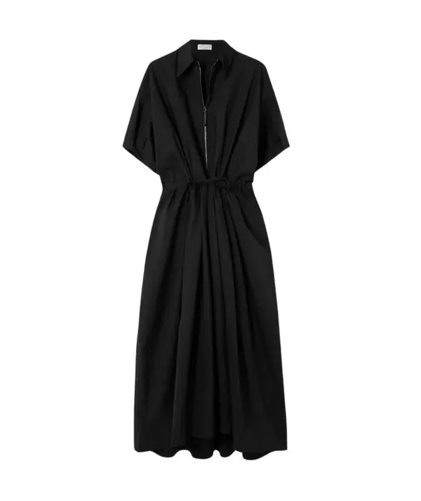 Brunello Cucinelli Belted Cotton Poplin Midi Dress