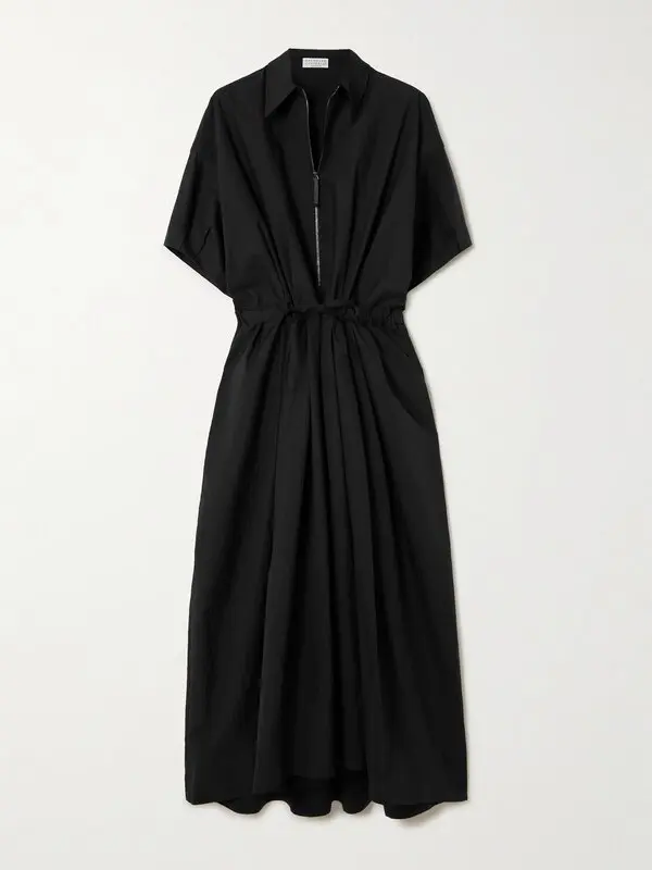 Brunello Cucinelli Belted Cotton Poplin Midi Dress