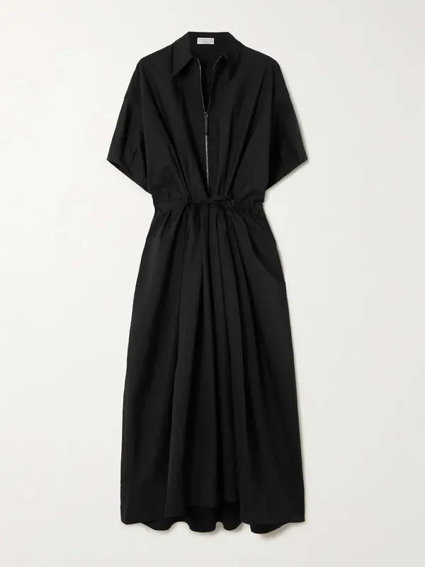 Brunello Cucinelli Belted Cotton Poplin Midi Dress
