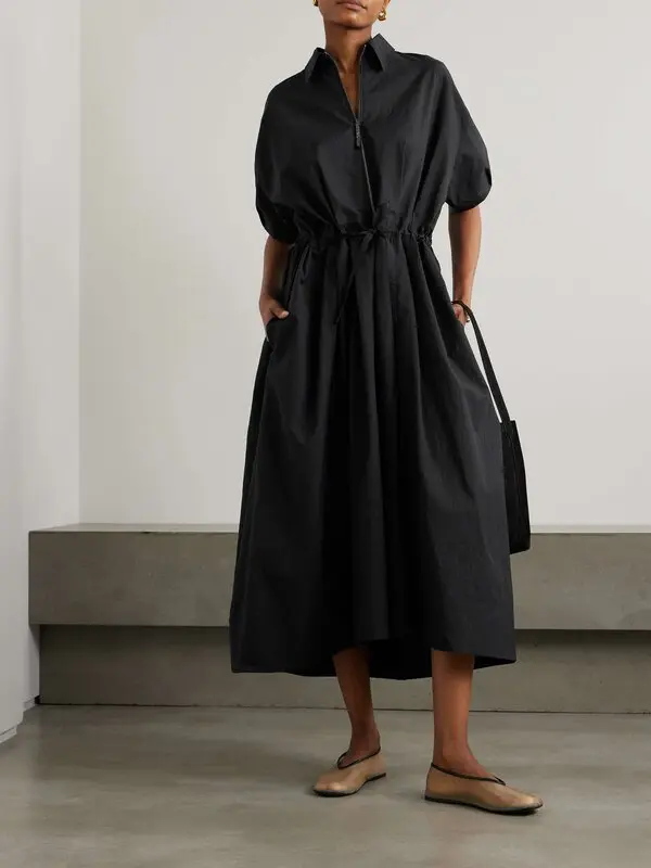 Brunello Cucinelli Belted Cotton Poplin Midi Dress