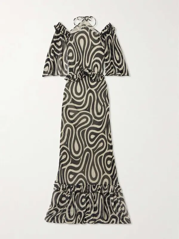 BODE Comber Ruffled Printed Silk-chiffon Maxi Dress
