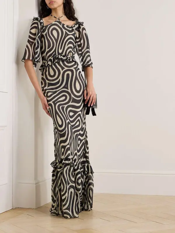 BODE Comber Ruffled Printed Silk-chiffon Maxi Dress