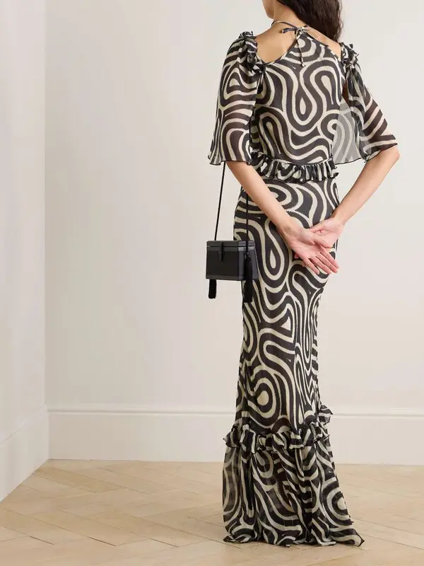 BODE Comber Ruffled Printed Silk-chiffon Maxi Dress