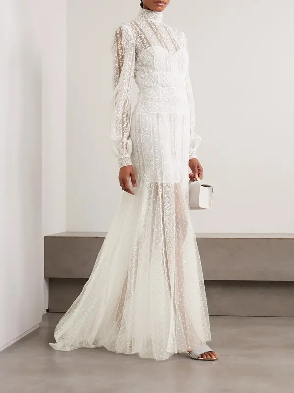 Costarellos Theia Embroidered Tulle Gown