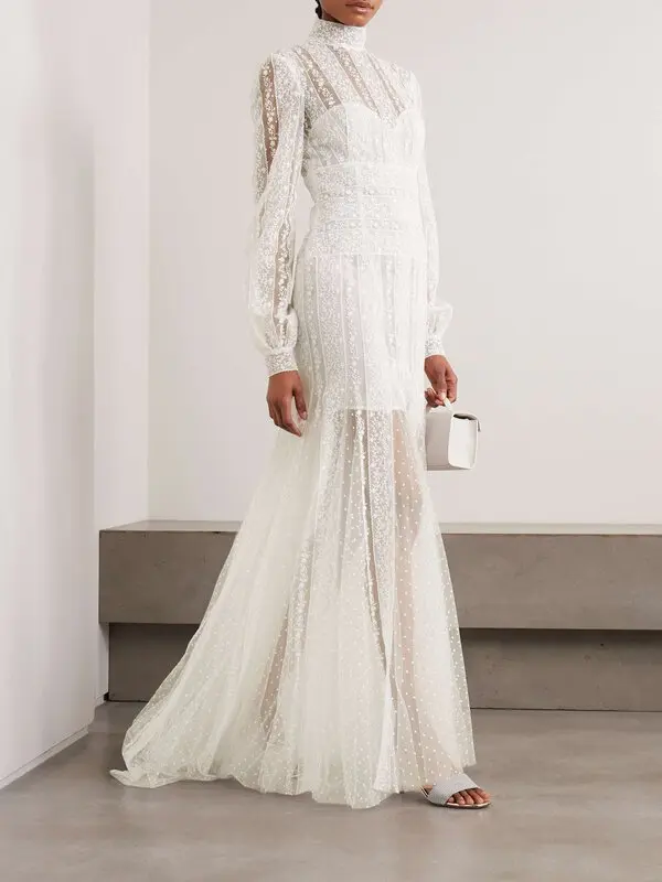 Costarellos Theia Embroidered Tulle Gown