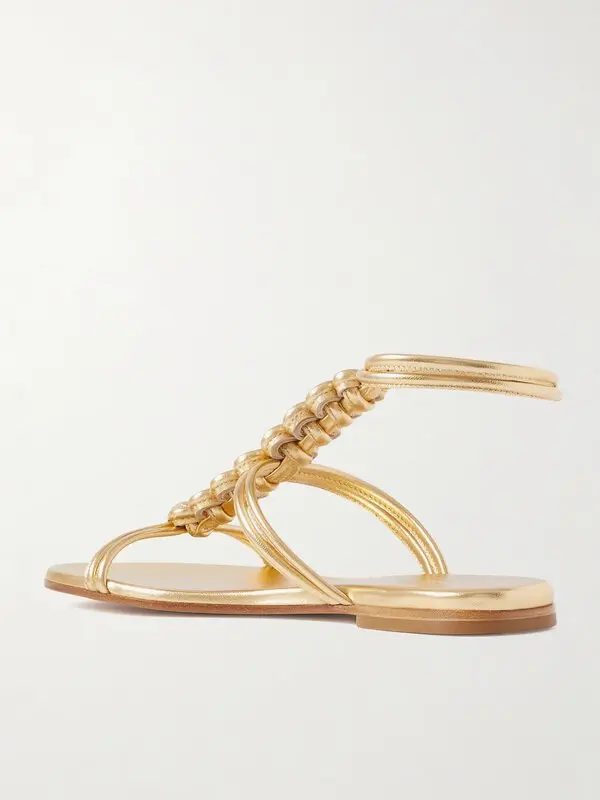 GIANVITO ROSSI Capua Metallic Braided Sandals - Gold