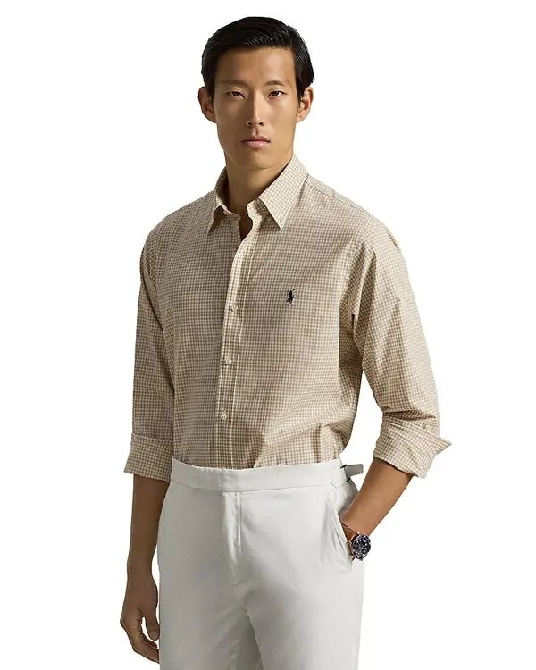 Polo Ralph Lauren Cotton Stretch Poplin Gingham Check Classic Fit Button Down Shirt - Beige/white